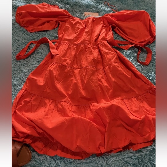 Sim & Sam | Dresses | Red Orange Sim And Sam Bubble Sleeve Smocked ...